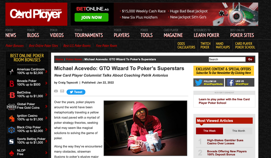 Michael Acevedo to write for Card Player magazine – D&B Poker - Books ...